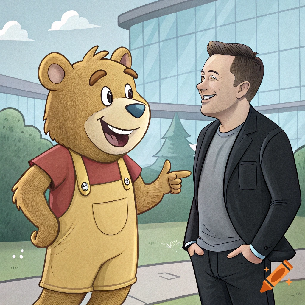 Fozzy the bear and Elon Musk together on Craiyon