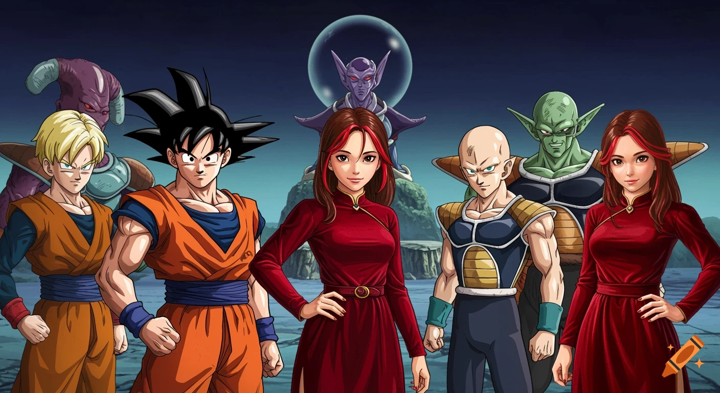 Chi Chi from Dragon Ball Z fights a genie in an anime style arena. on ...