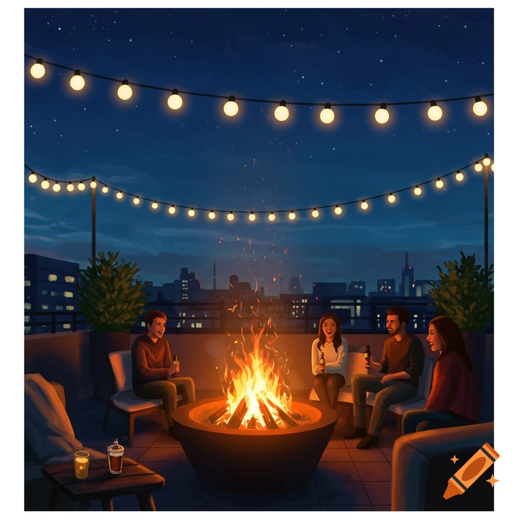 A vector graphic illustration of a night cafe on a street, with people ...