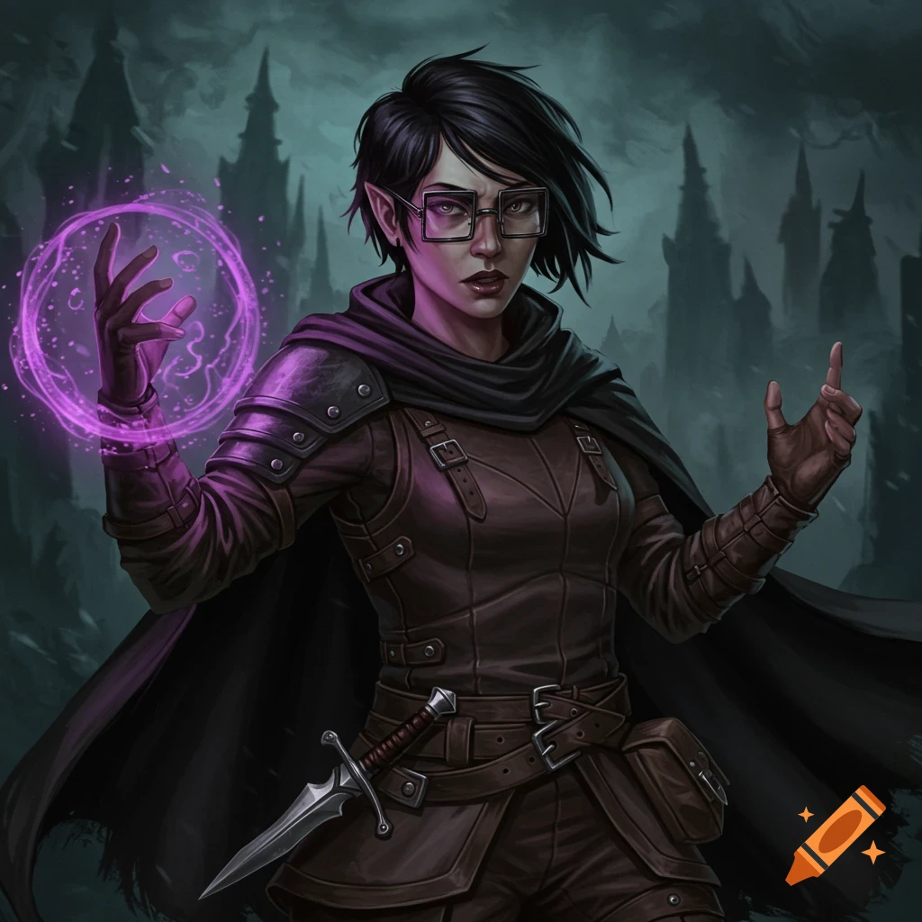 Female warlock casting a spell in D&D character art style on Craiyon