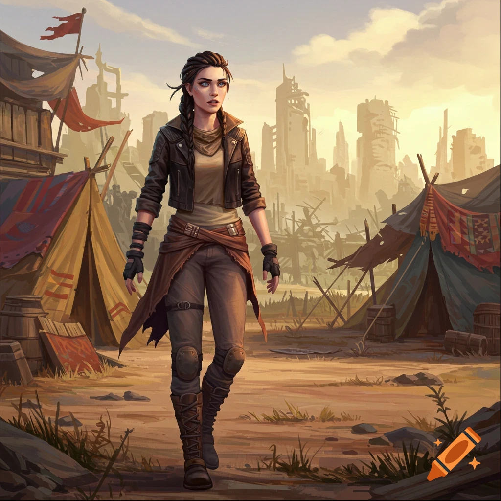 Slender woman in a post-apocalyptic setting on Craiyon