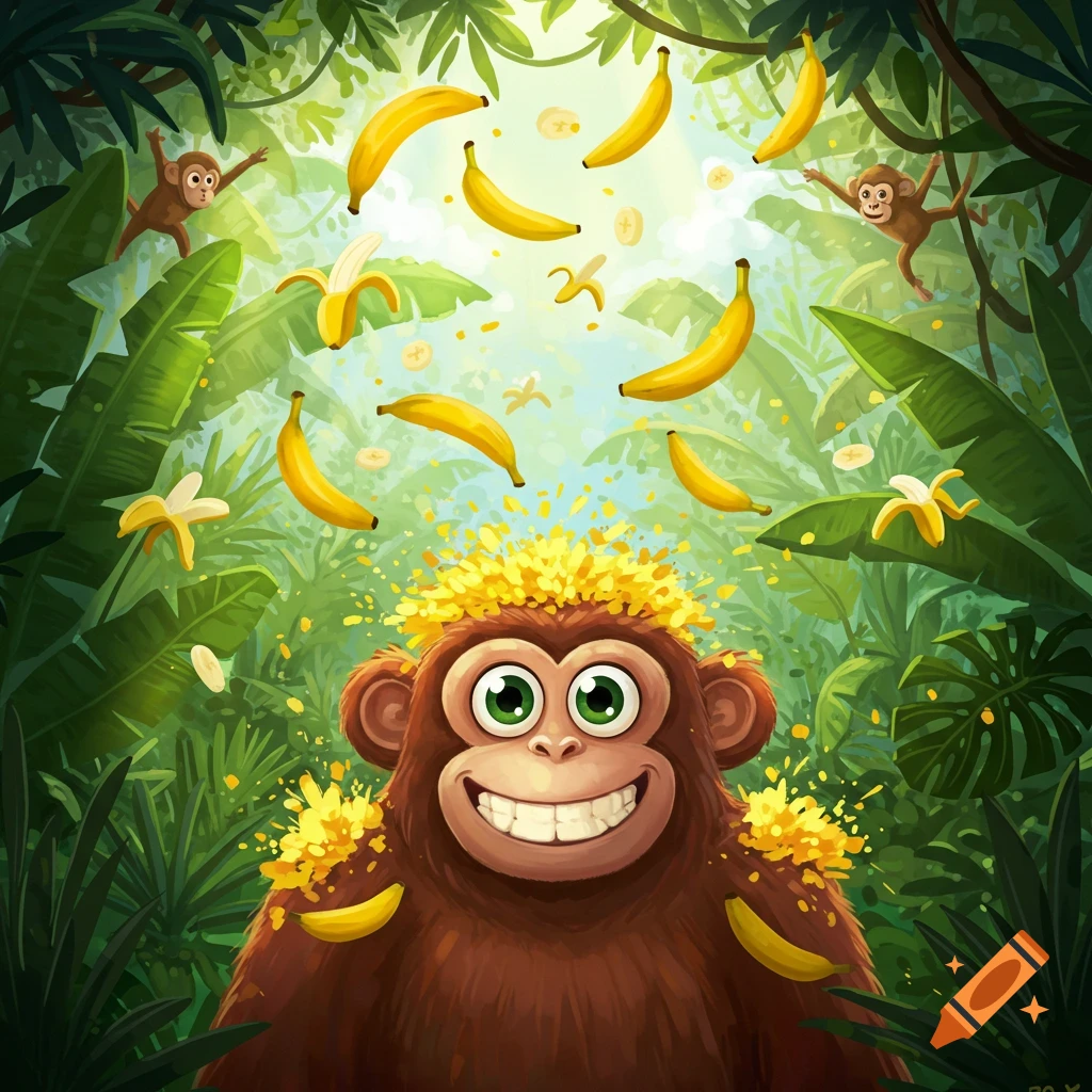 Big monkey with bananas raining on Craiyon