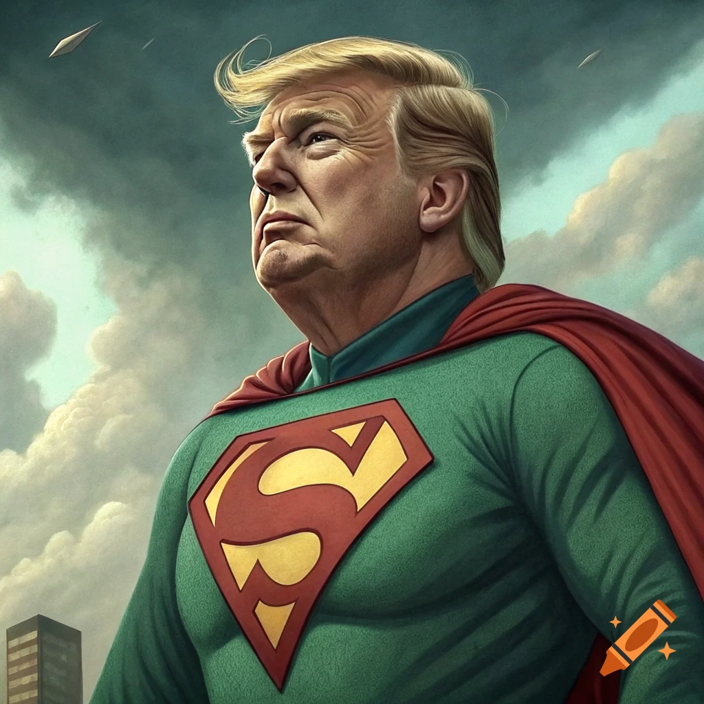 Cartoon of Donald Trump as Superman in classic Christopher Reeve suit ...