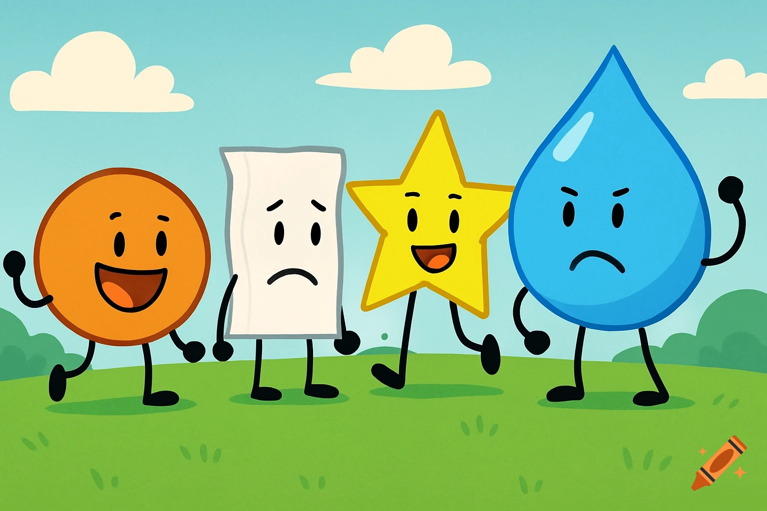 Blue cartoon character shaped like the number four, with extra limbs ...