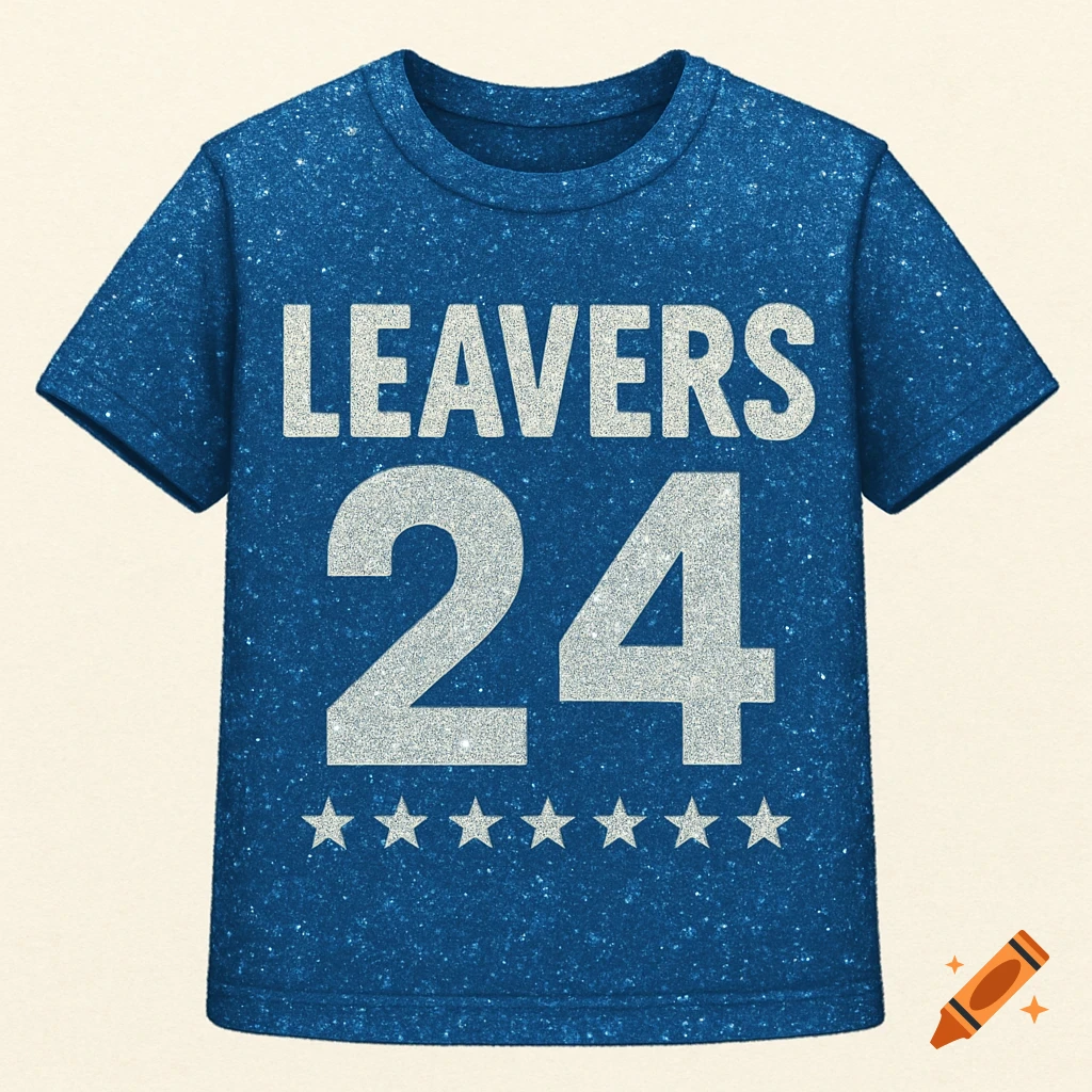 Leavers t-shirt design with glitter on Craiyon