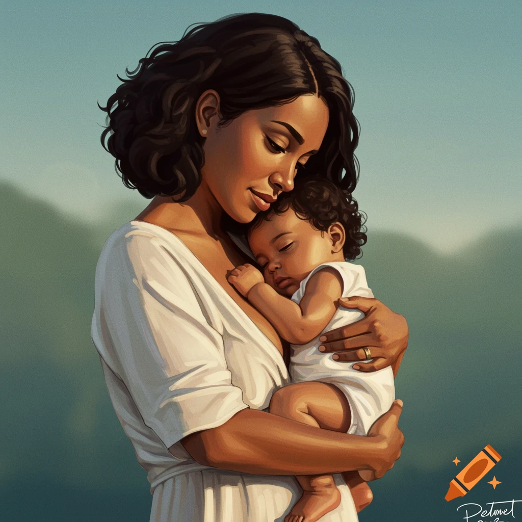 A mother cradling her newborn baby. on Craiyon