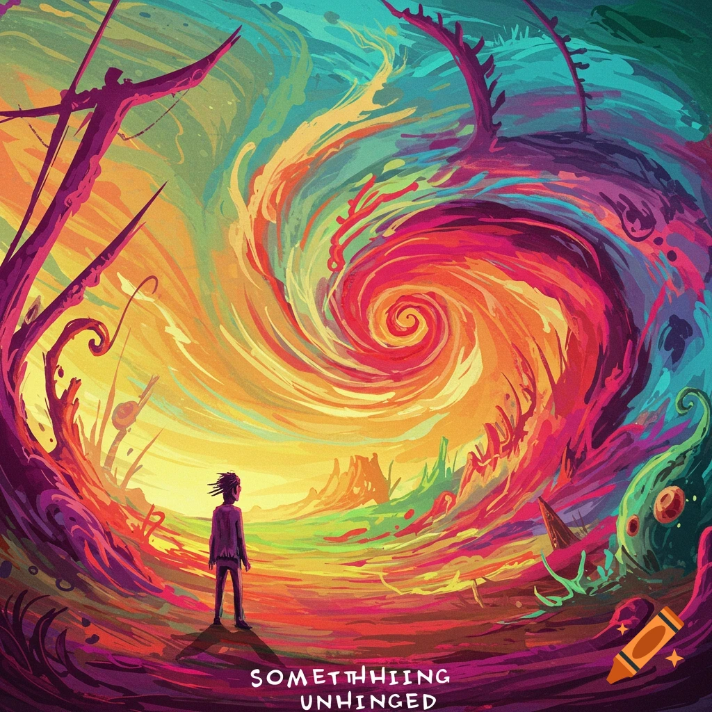 Cover art for podcast called “something unhinged” on Craiyon