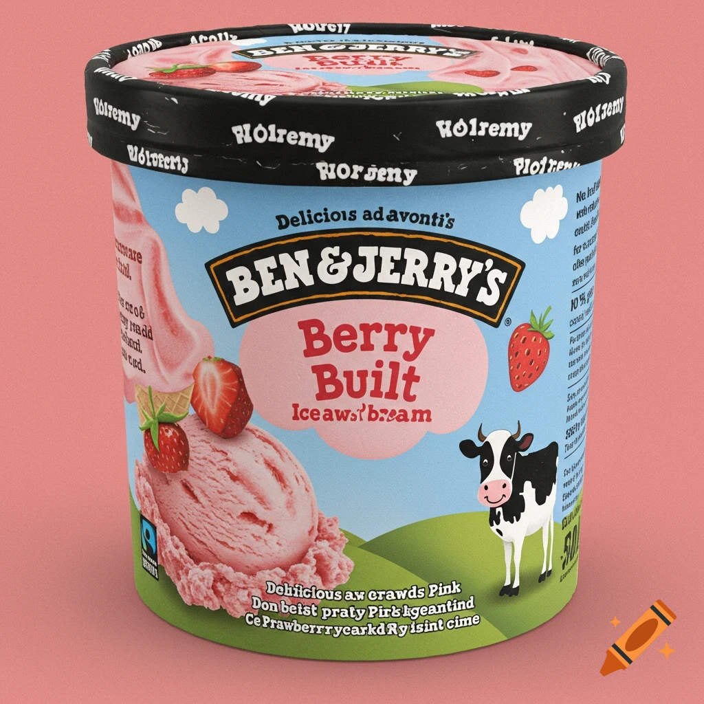 Ben and Jerry's Berry Built Strawberry Ice Cream Packaging on Craiyon