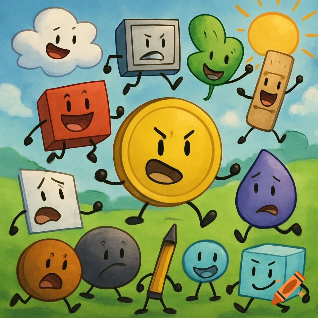 Battle For Dream Island characters on a floating platform in a stadium ...