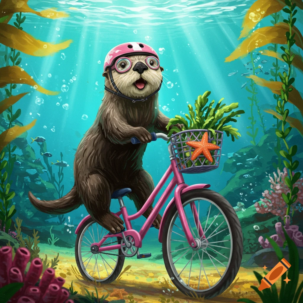 A pirate mermaid rides a bicycle underwater, holding a sword. on Craiyon