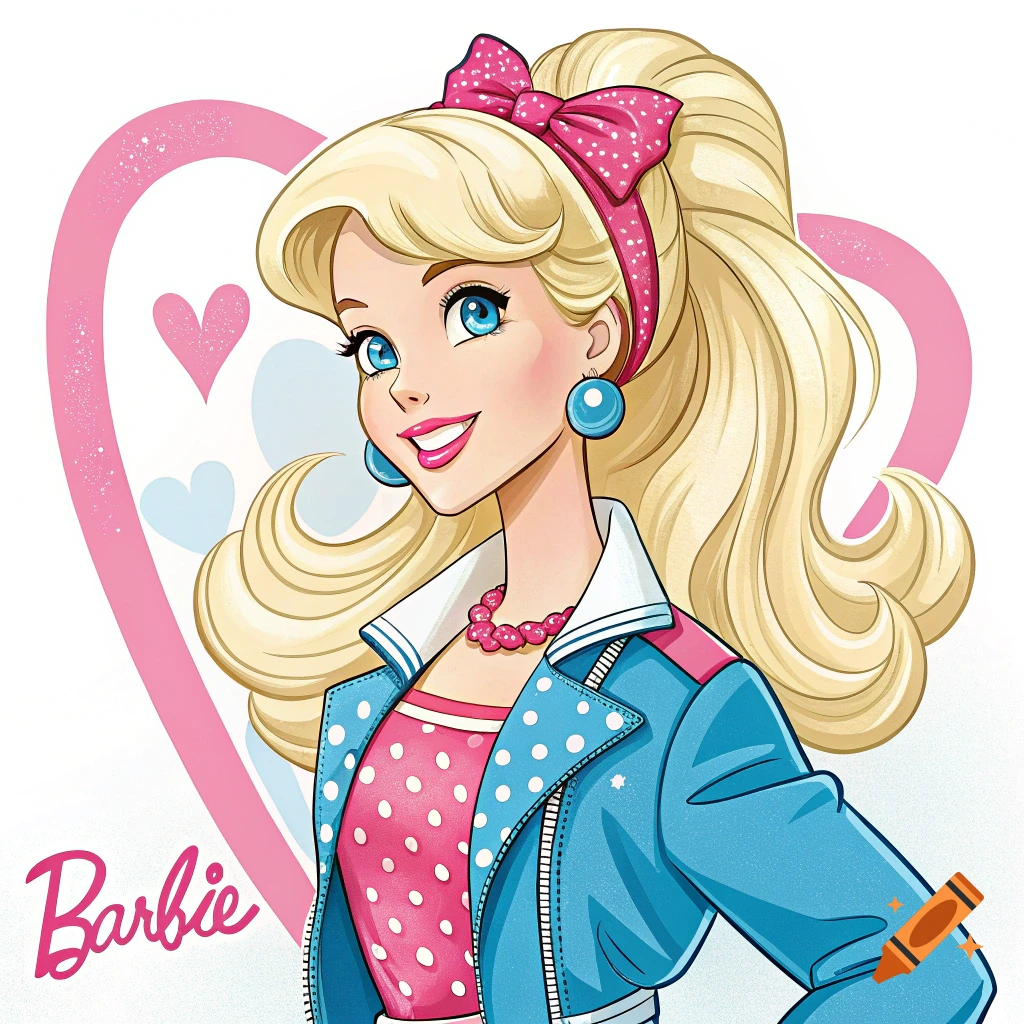 A digital illustration of a blonde Barbie doll with blue eyes smiling ...