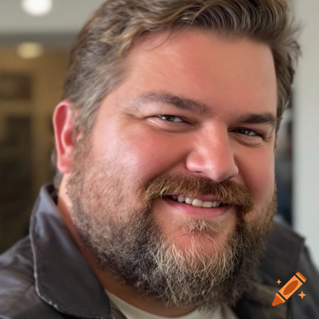 Close-up portrait of a smiling man with a beard and moustache. on Craiyon