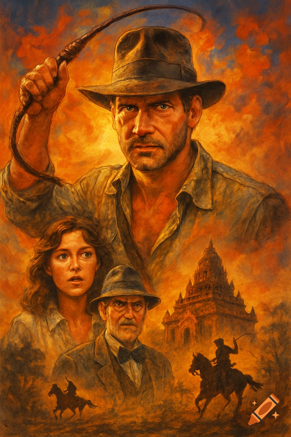 Painted movie poster collage of action heroes with globe, helicopters ...