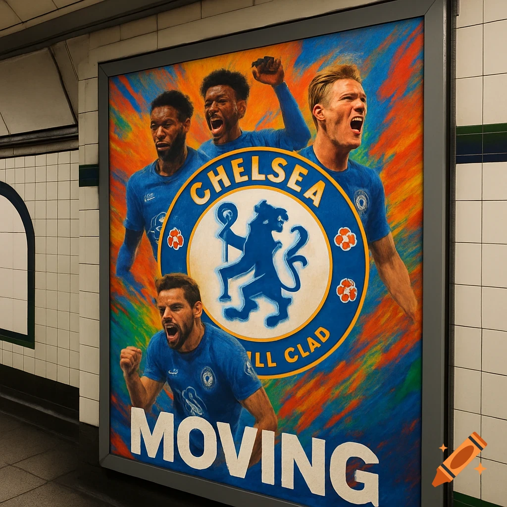 Chelsea Football Club campaign poster in London Underground on Craiyon