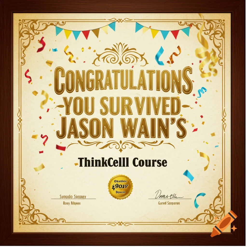 Certificate that reads 'Congratulations you survived Jason Wain's ...