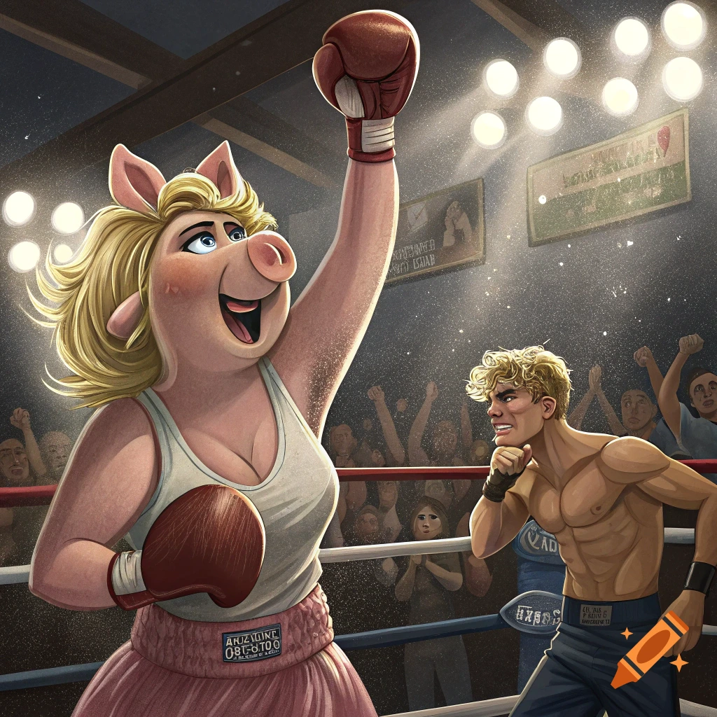 Markiplier boxing Freddy Fazbear in a ring with an audience. on Craiyon