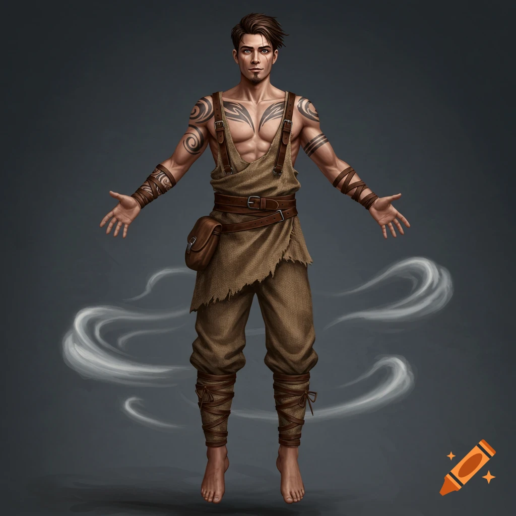 Magic man with wind-controlling powers floating on Craiyon