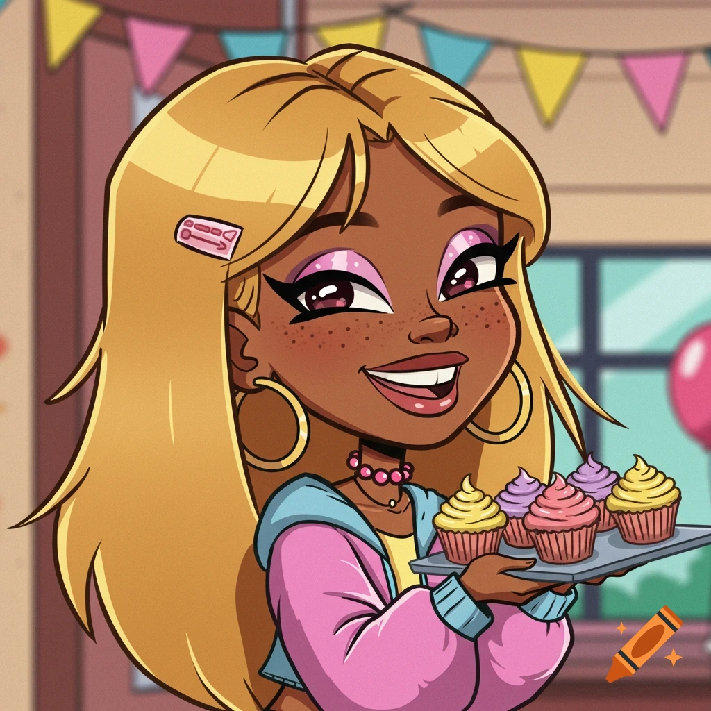 Cartoon black girl with honey blonde hair, 2000s makeup and clothes ...