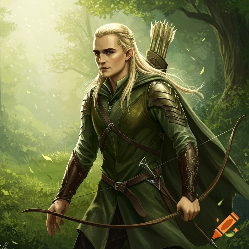 Legolas the elf with a bow and quiver in a forest. on Craiyon