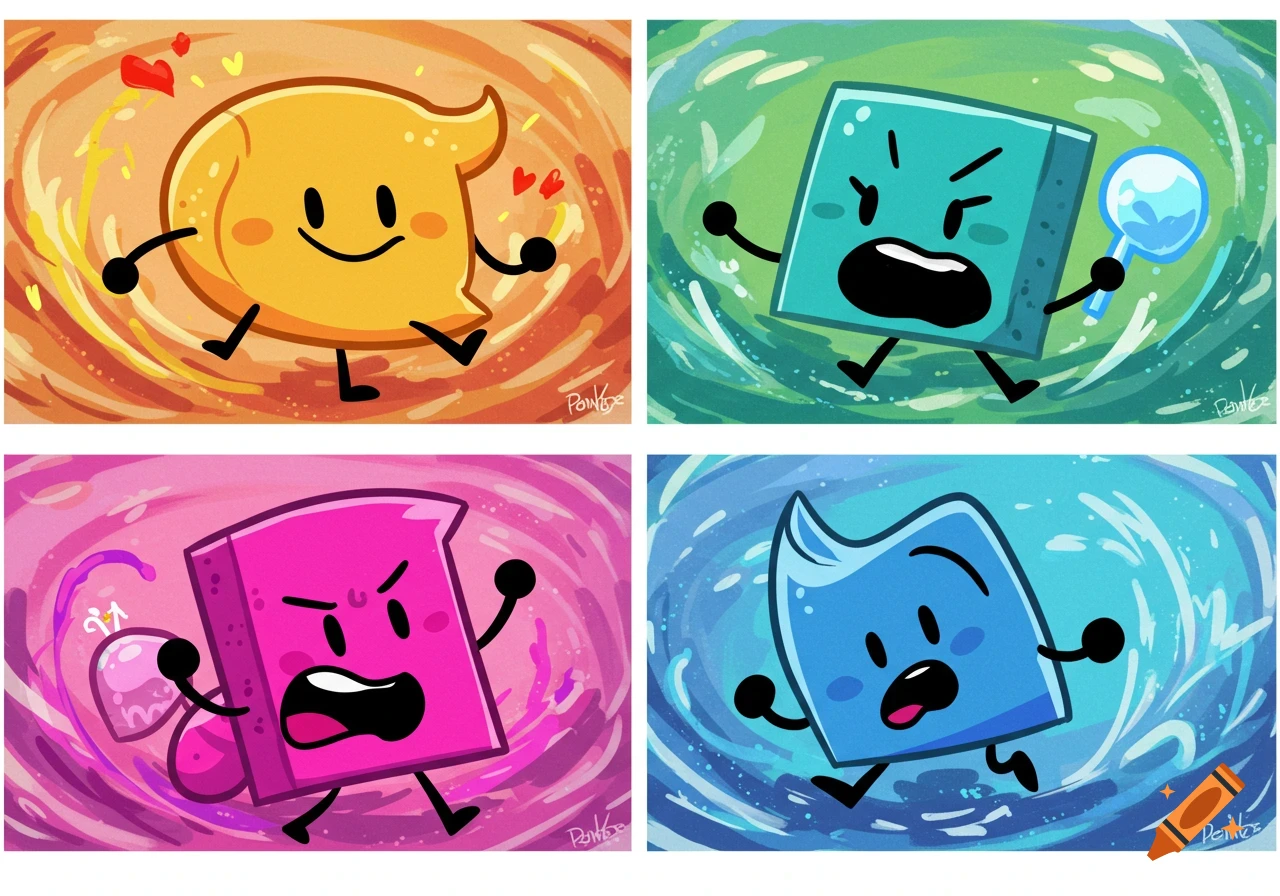 Battle For Dream Island characters on a floating platform in a stadium ...