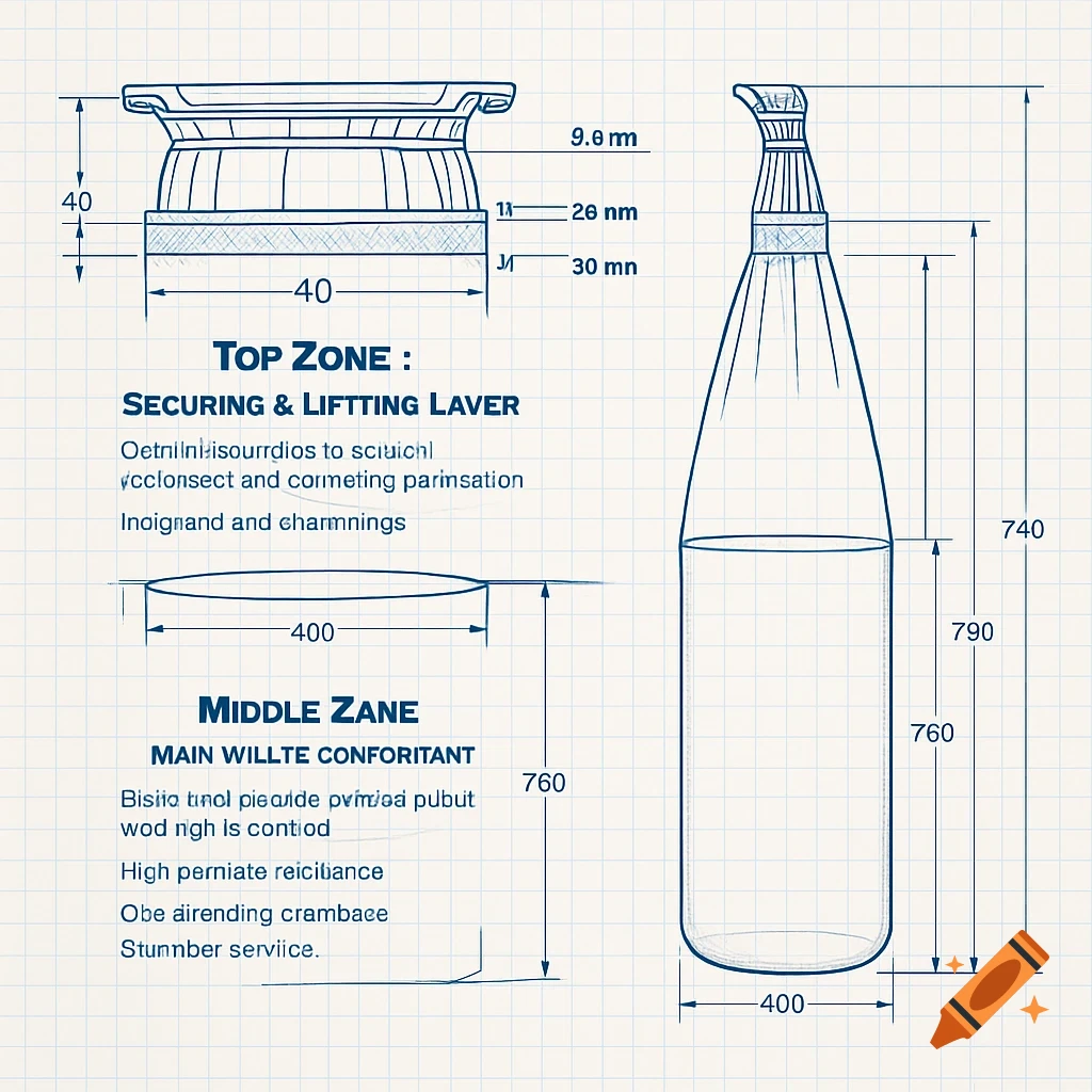 Technical 2D cutaway drawing of a SmartBag Duo+ trash bag, blueprint ...