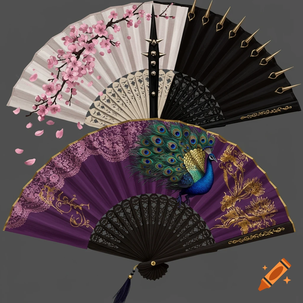 Collection of five diverse folding fans on Craiyon