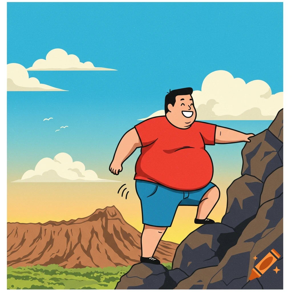 Cartoon man climbing a rocky mountain. on Craiyon