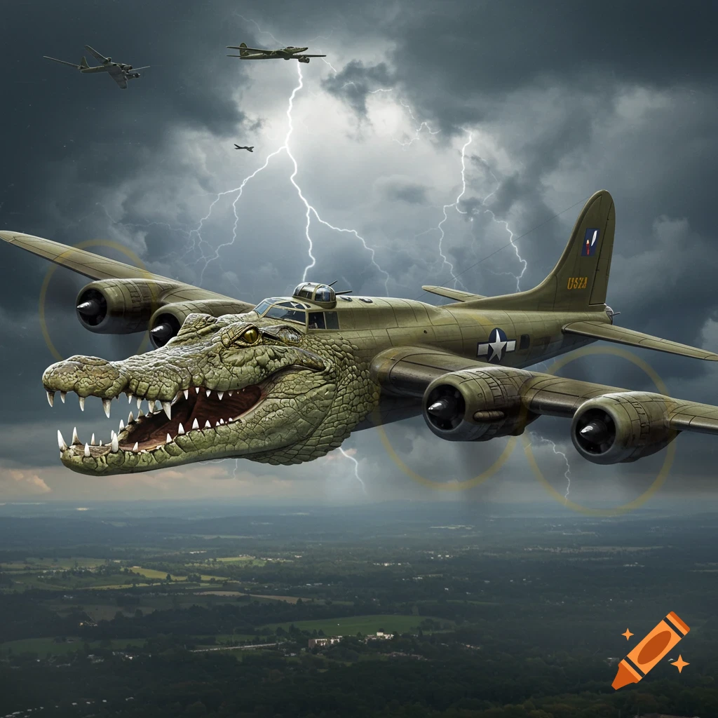 Bomber airplane with crocodile head on Craiyon