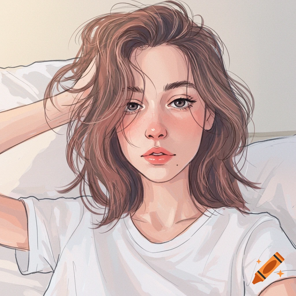 Stylized sketch portrait of a young woman waking up. on Craiyon