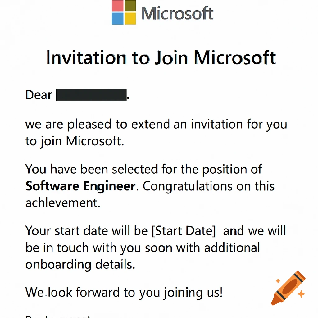 A screenshot of a Microsoft job invitation email. on Craiyon