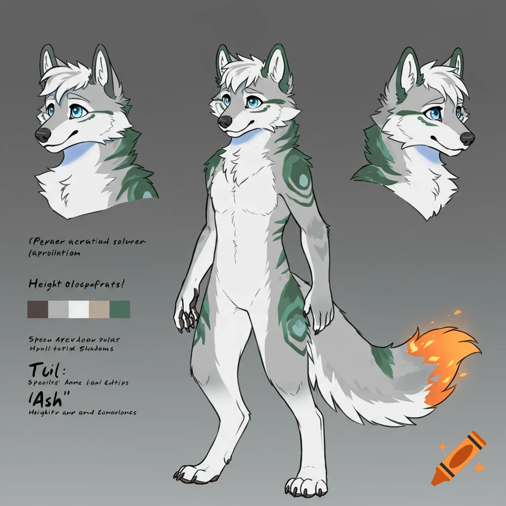 Cartoon anthropomorphic wolf character reference sheet with multiple ...