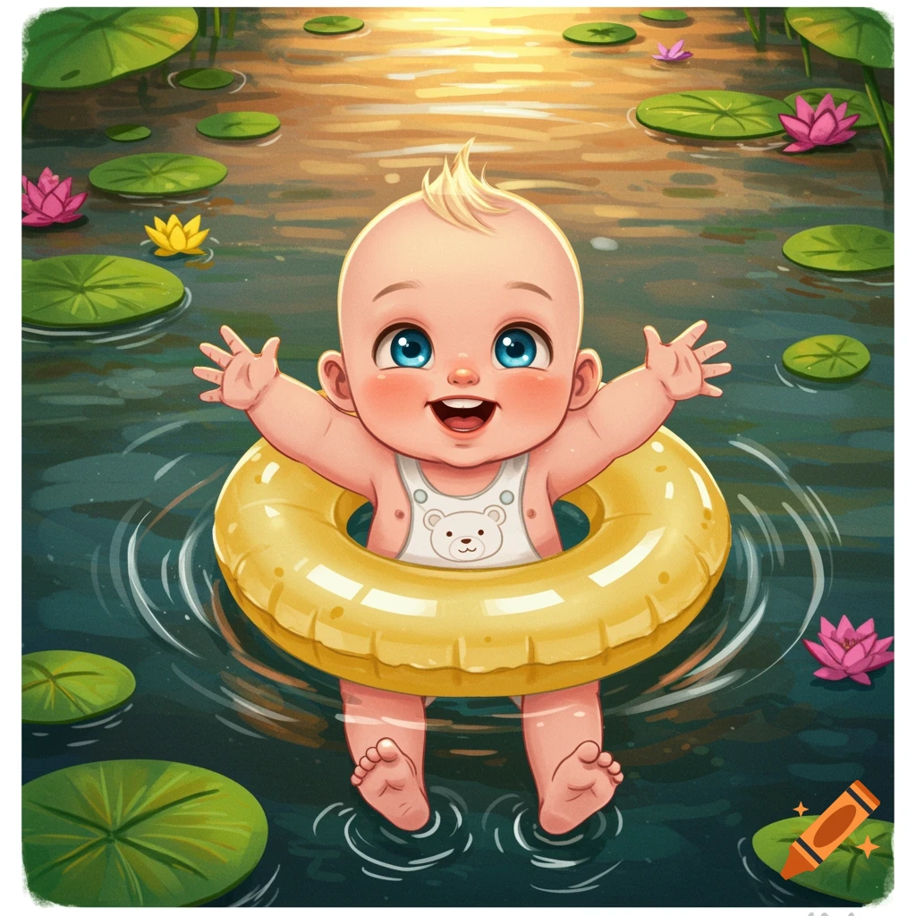 Baby floating on a river on Craiyon