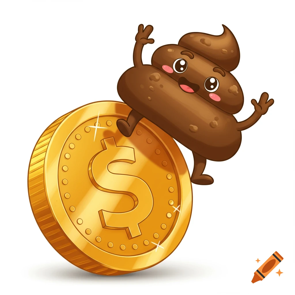 Cartoon poop on a coin on Craiyon
