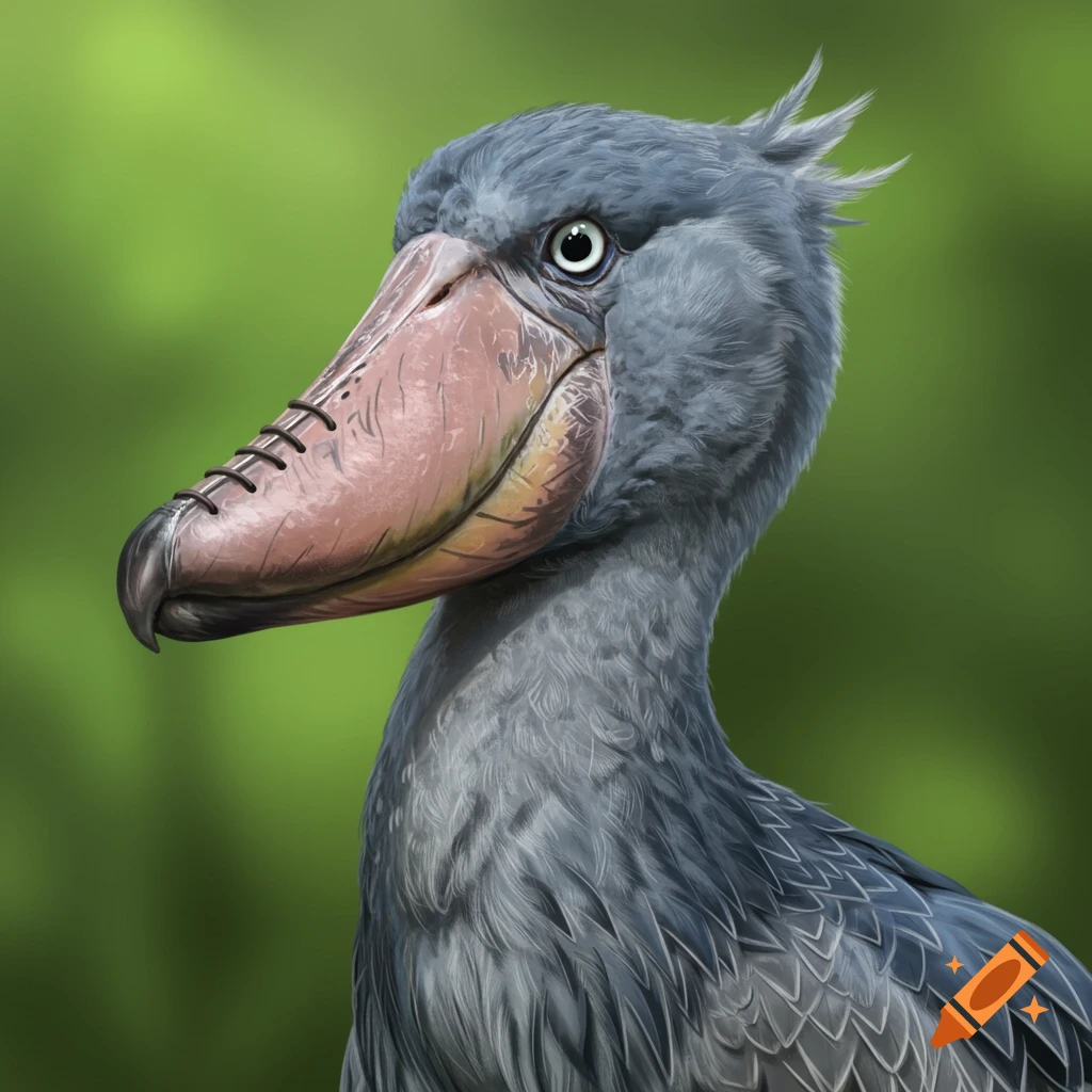 A shoebill with a bill resembling a stitched shoe. on Craiyon