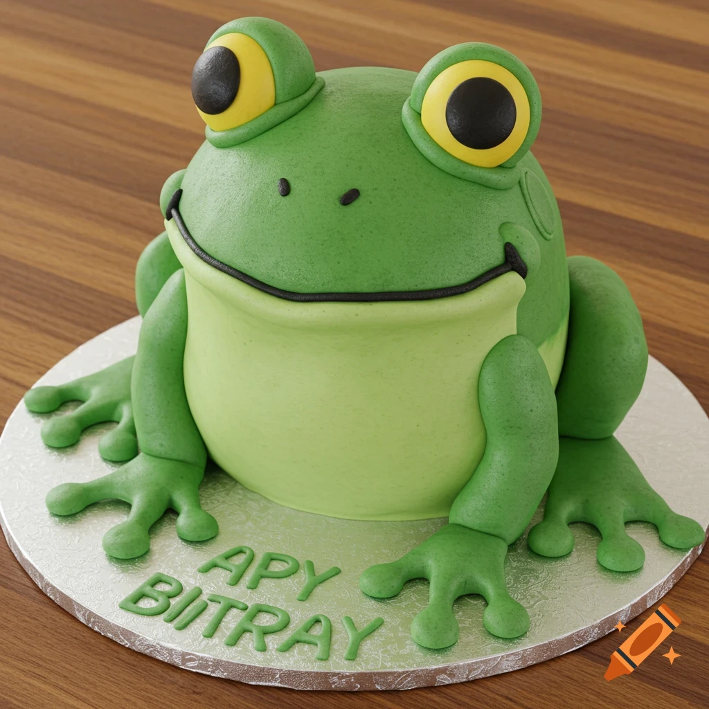 Poorly designed frog birthday cake on Craiyon