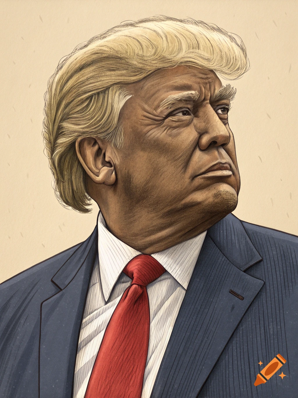 Illustration of a man resembling Donald Trump with darker skin, wearing ...