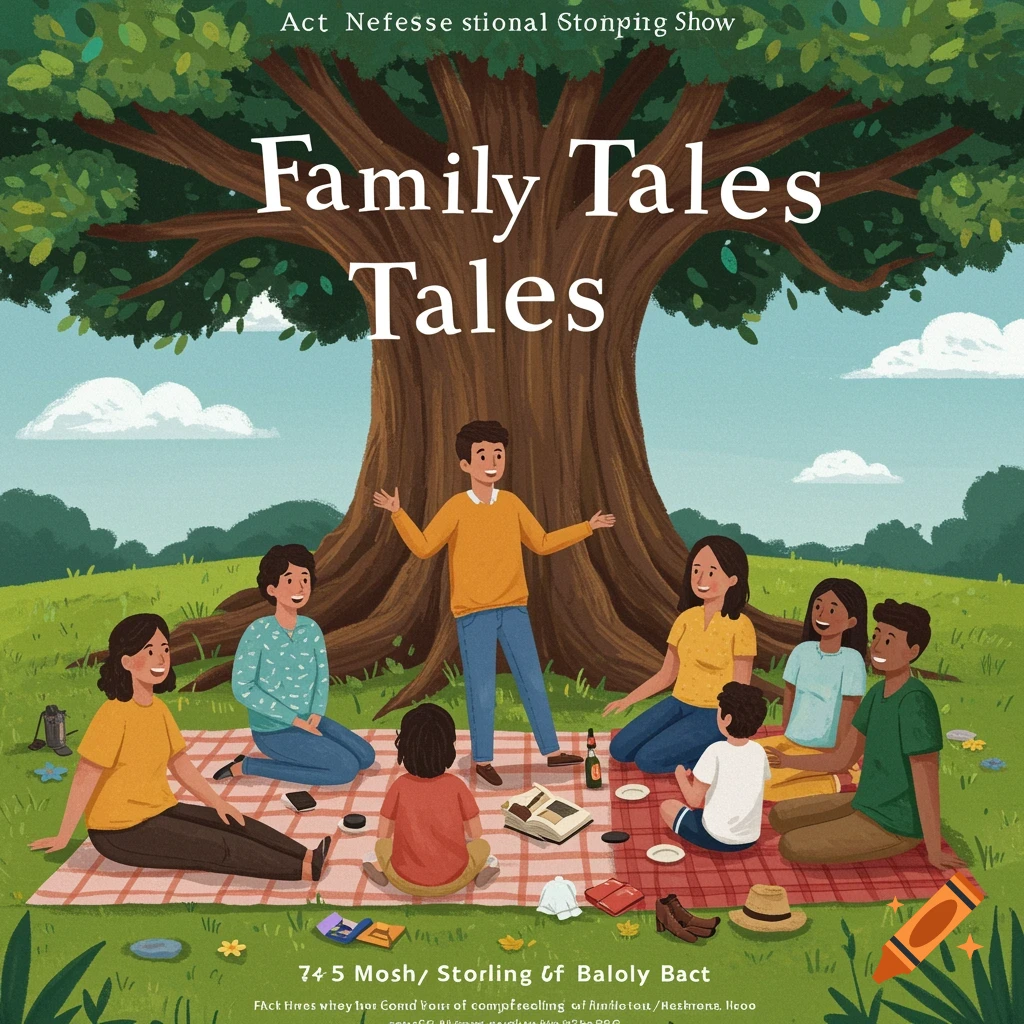Family Tales poster mockup featuring a tree and a storyteller with a ...