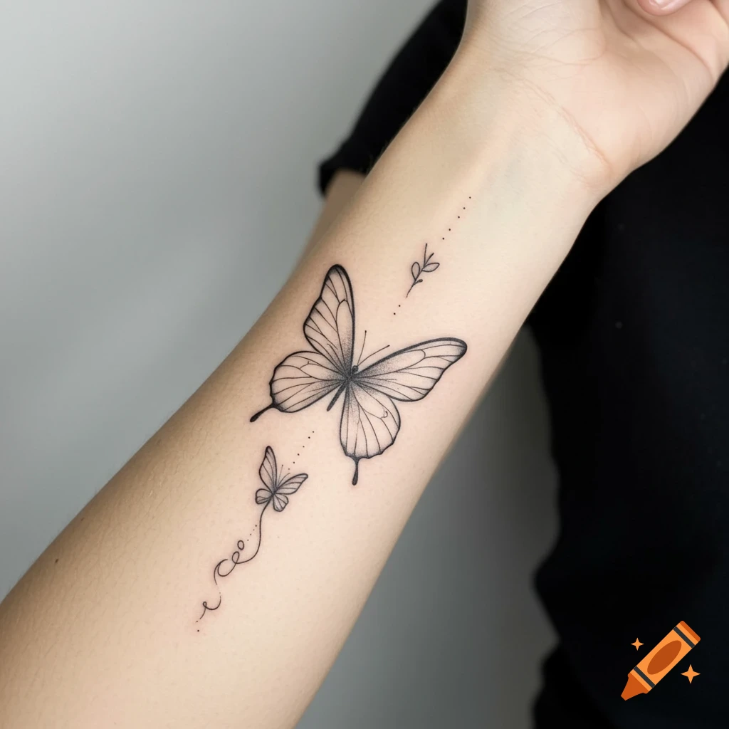 Butterfly tattoo inked along a forearm on Craiyon