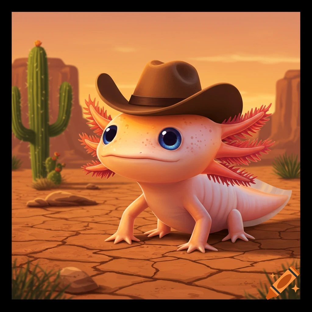 Axolotl wearing a hat in the Wild West setting on Craiyon