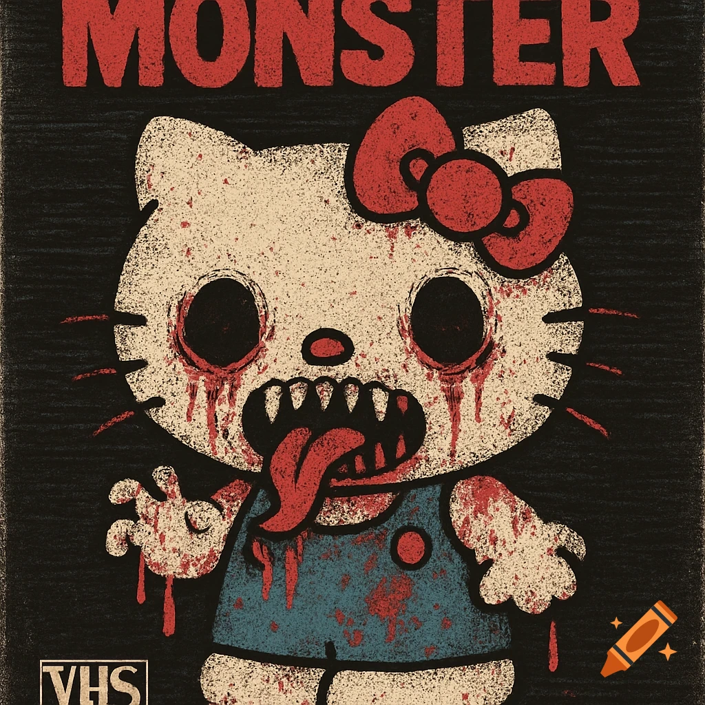Stylized horror illustration of a zombie Hello Kitty with blood ...