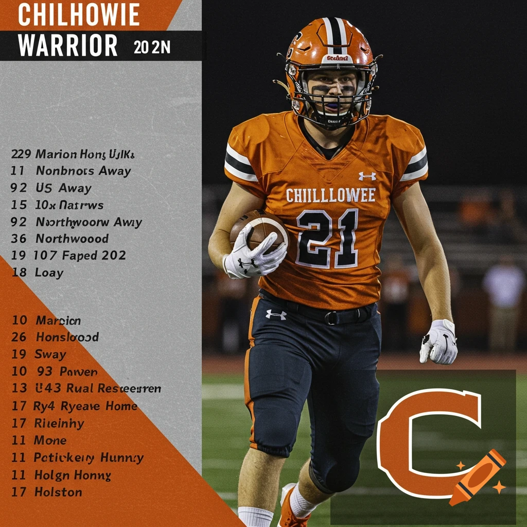 Chilhowie Warrior Football 2025 Season Schedule on Craiyon