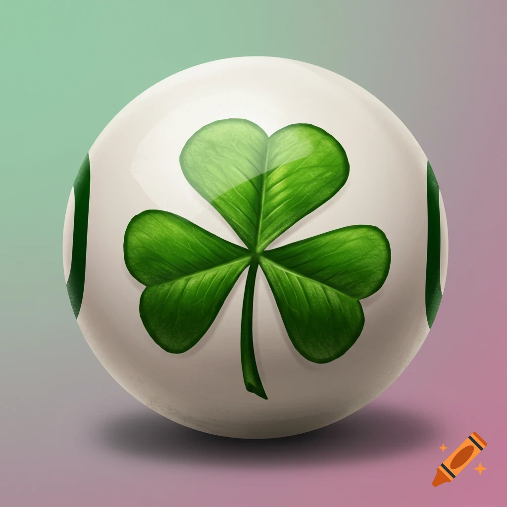 White bingo ball with a green three-leaf clover on it. on Craiyon
