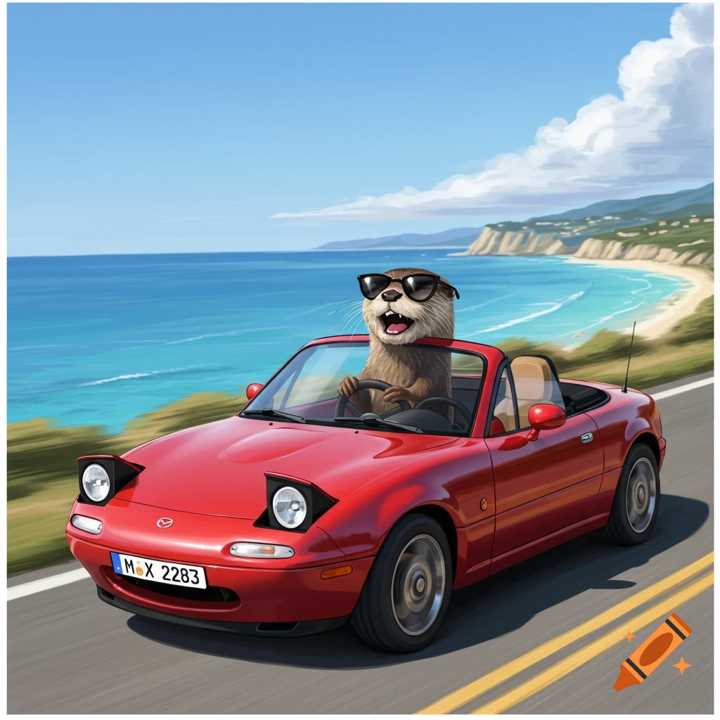 Otter driving a Miata car illustration cartoon style image for Google ...