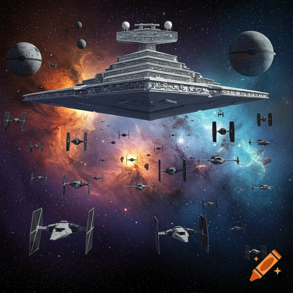 Illustration of a Star Wars space battle with X-wings, TIE fighters ...