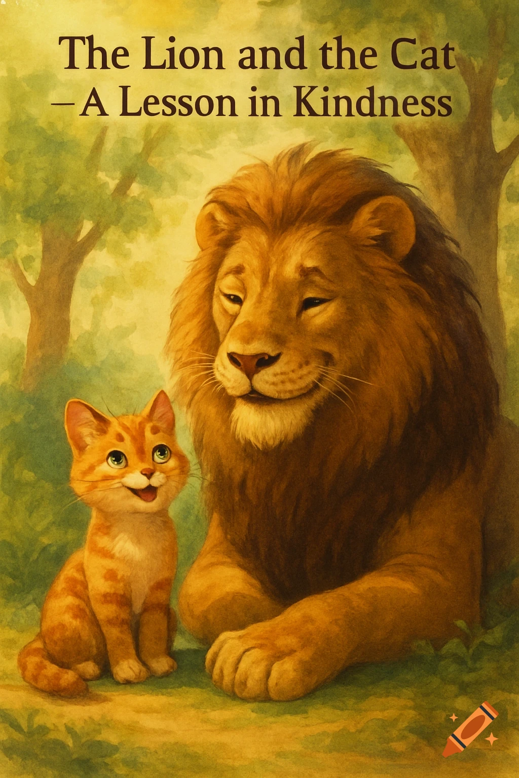 Lion and cat having a conversation in the forest on Craiyon