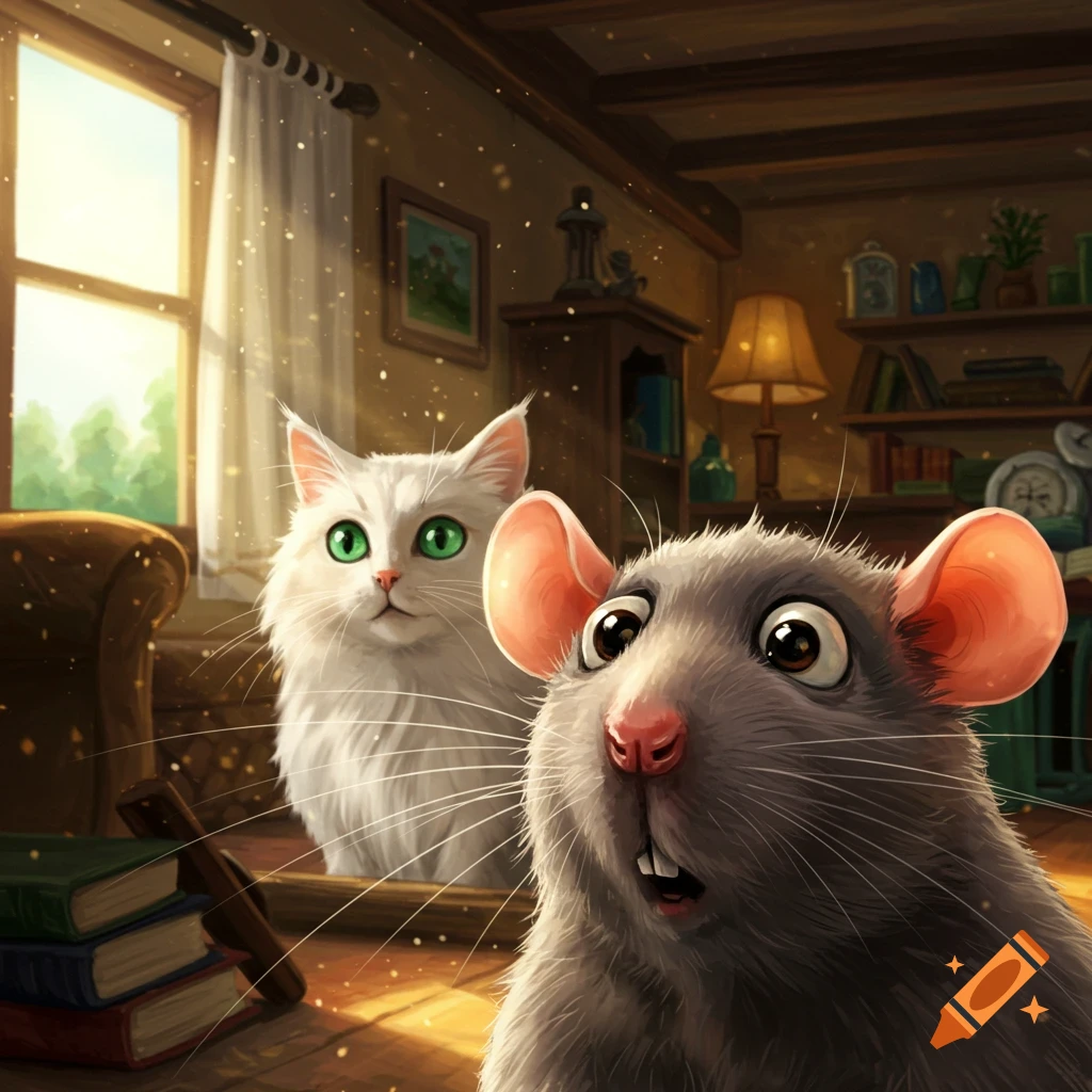 Cat playing with rat in backyard on Craiyon