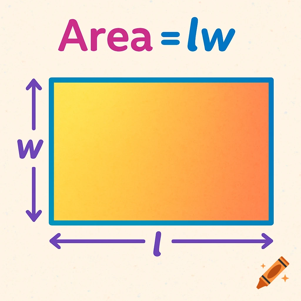 A colorful illustration showing a rectangle with dimensions w and l and ...