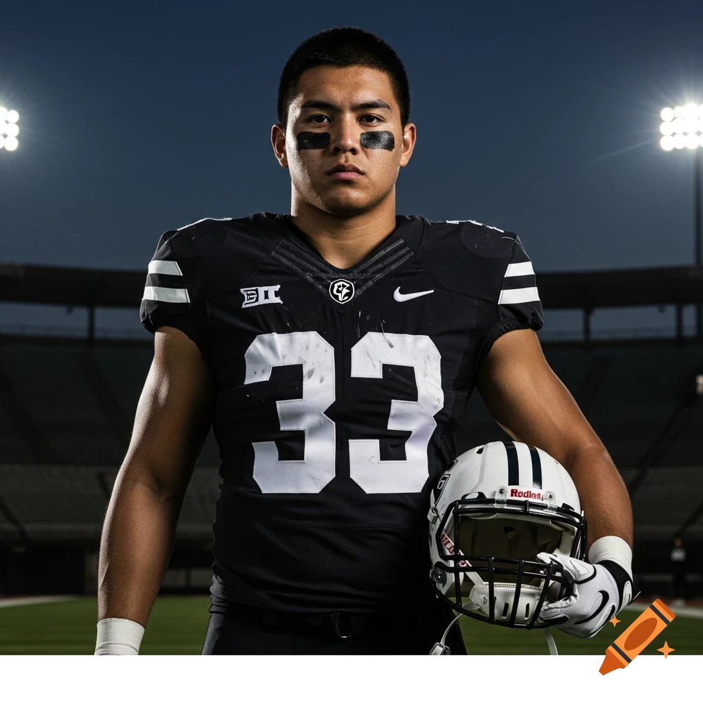 A college football player in a black jersey holds his helmet under ...