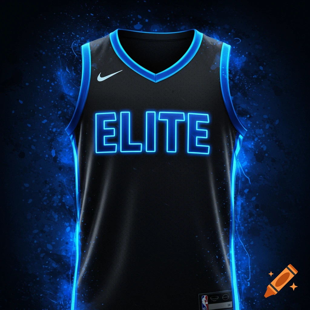 A blue and black basketball jersey with pink and cyan accents. on Craiyon