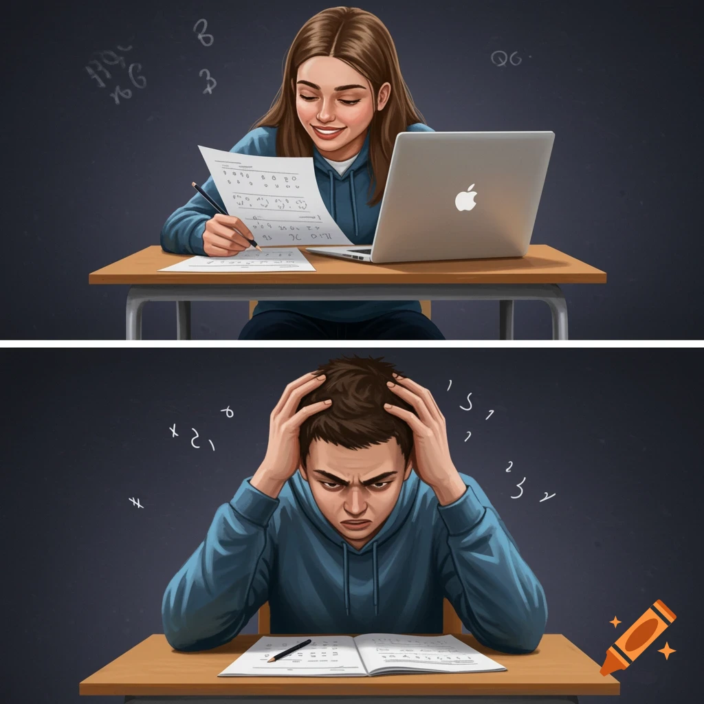 Multi-panel illustration shows children learning rules: doing homework ...